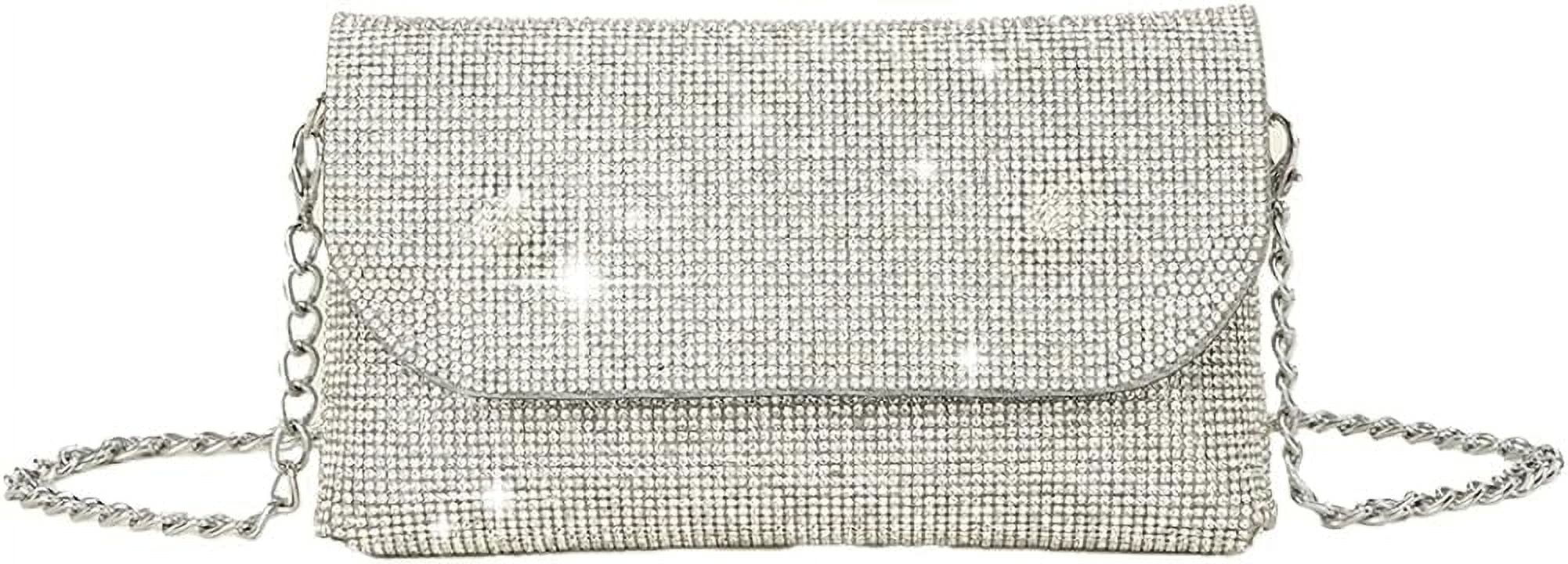 Kukuzhu Women’ Rhinestone Envelope Bag Sparkling Evening Handbag Silver ...