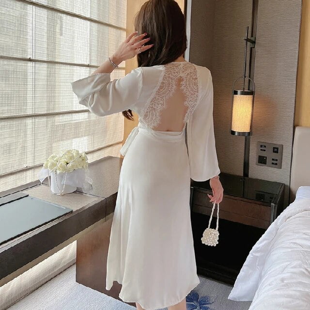 Kukuzhu Women Satin Lace Intimate Sleepwear Set 2PCS Nightgown Sexy ...