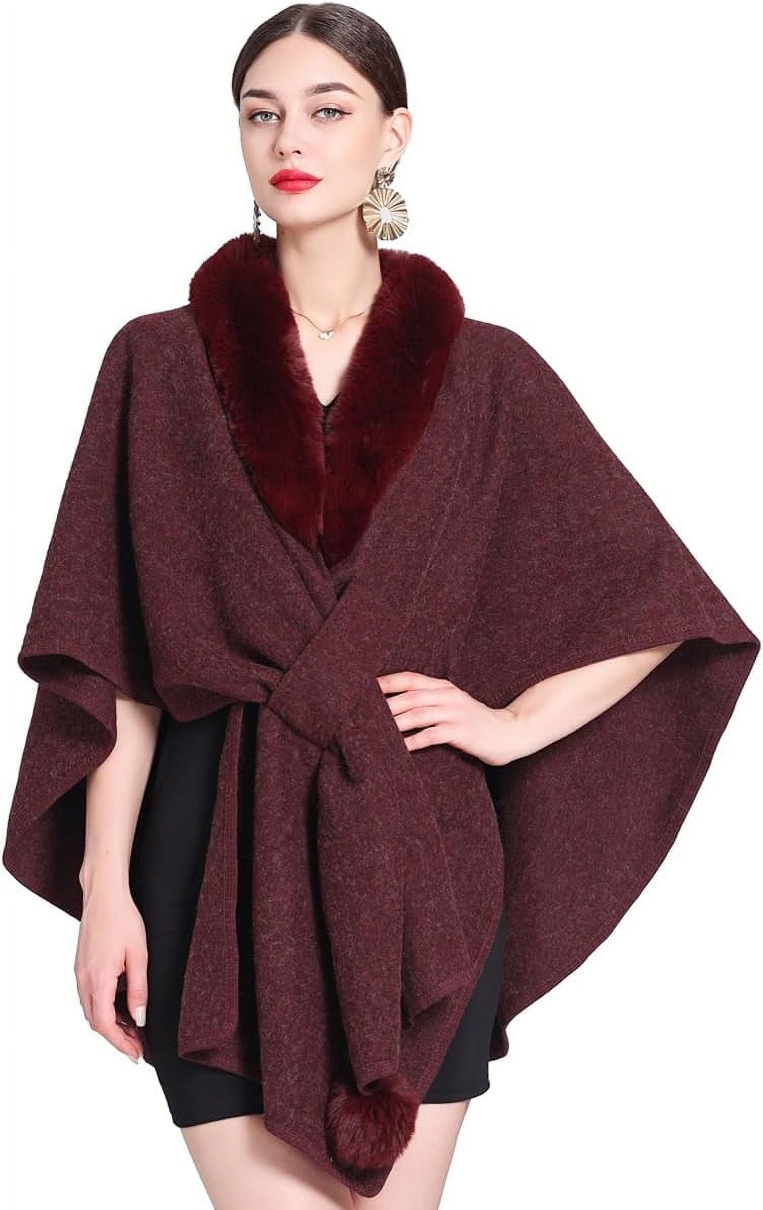 Kukuzhu Women Shawl Wrap Cardigan Open Front Poncho Cape Sweater Wool ...