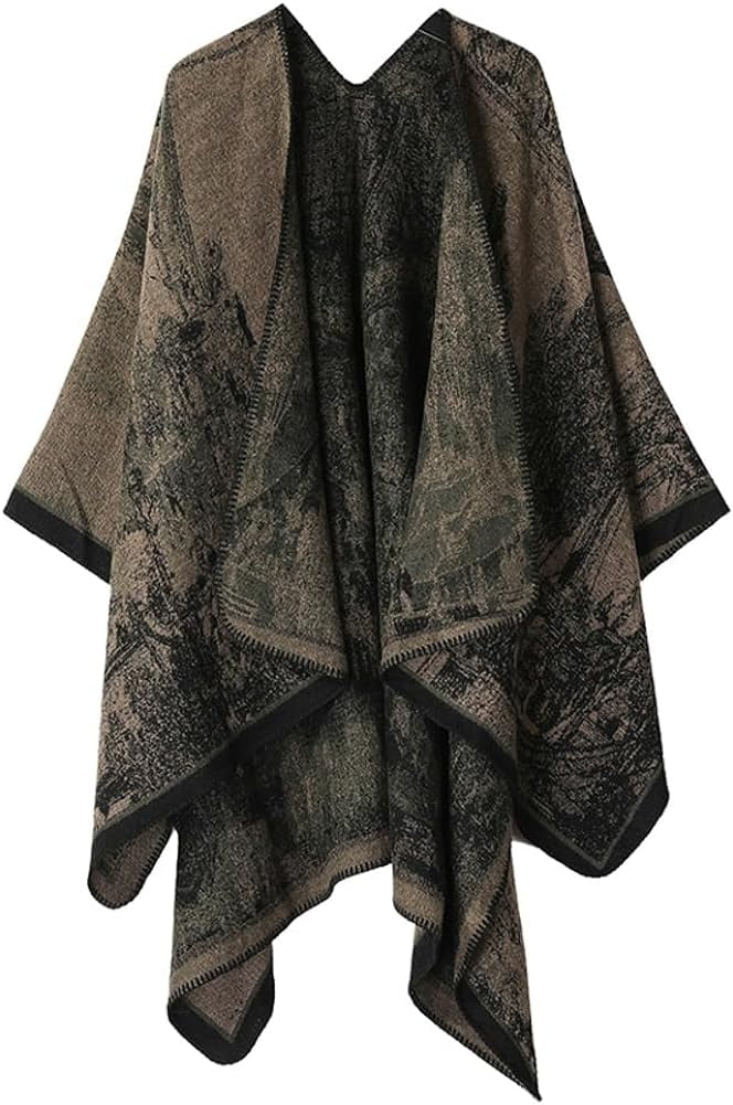 Kukuzhu Women Shawl Wrap Cardigan Poncho Cape Retro Open Front Long ...