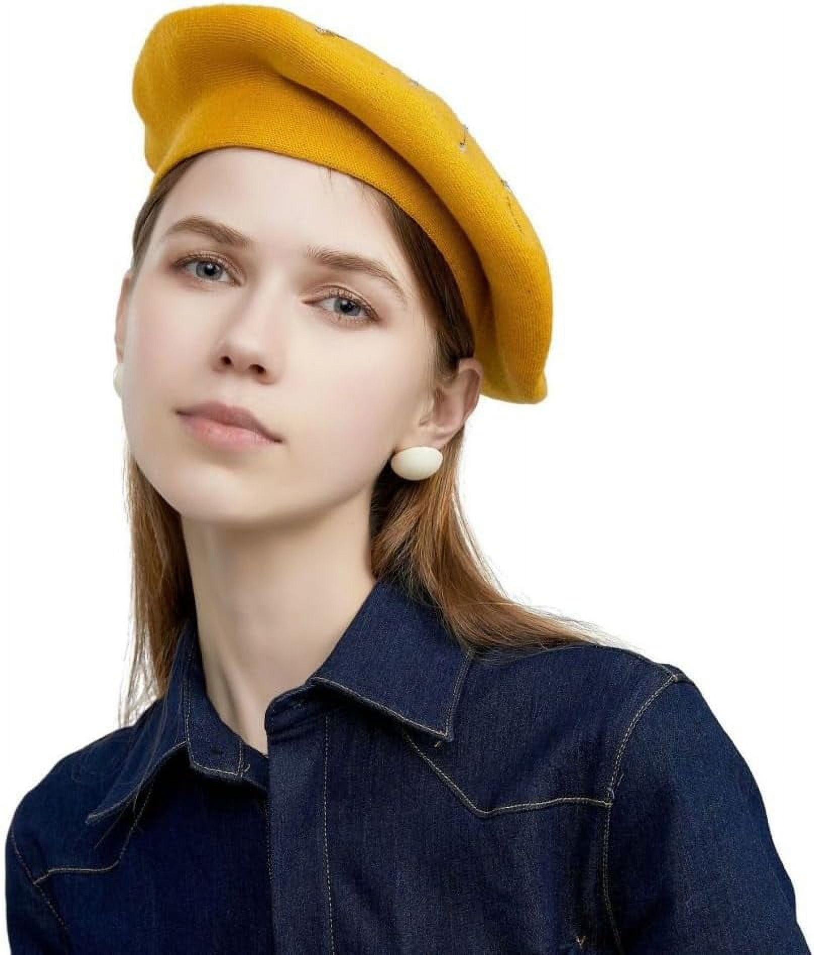 Kukuzhu Women Shiny Newsboy Hats Y2k Wool Warm Visor Artist Hat Beret ...