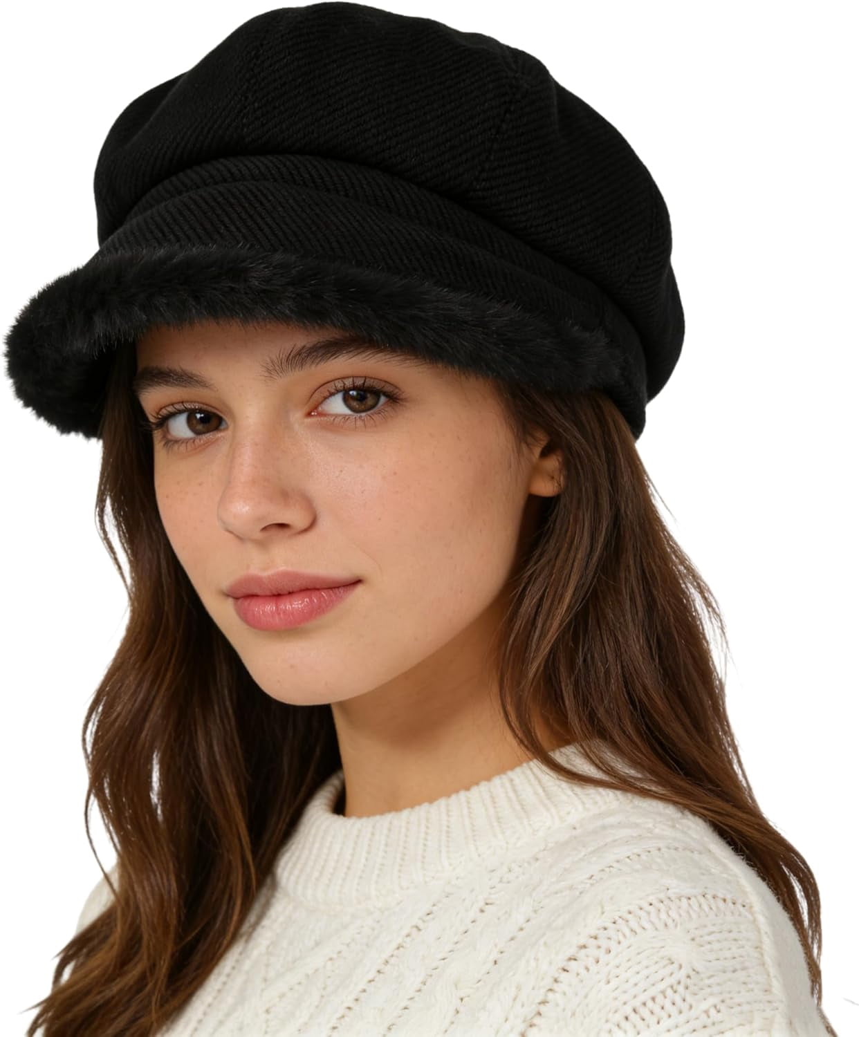 Kukuzhu Women Winter Newsboy Cap Retro Plush Painter Hat Thick Warm ...