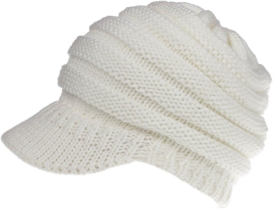 Kukuzhu Women Winter Warm Knit Messy High Bun Ponytail Hat Visor Beanie ...