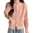 Kukuzhu Womens Classic Crew Neck Cardigan Long Sleeve Waffle Knitted