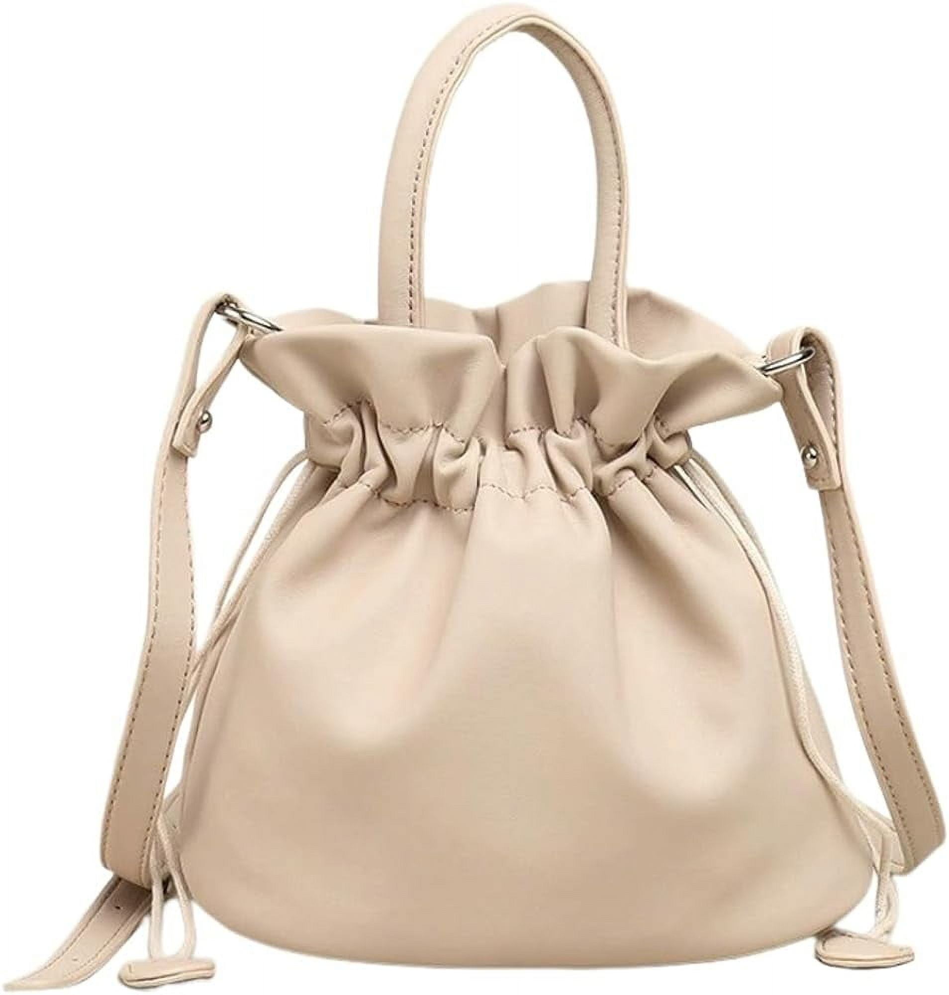 Kukuzhu Women's Drawstring Bucket Bag Soft Leather Pleated Pop Fashion ...