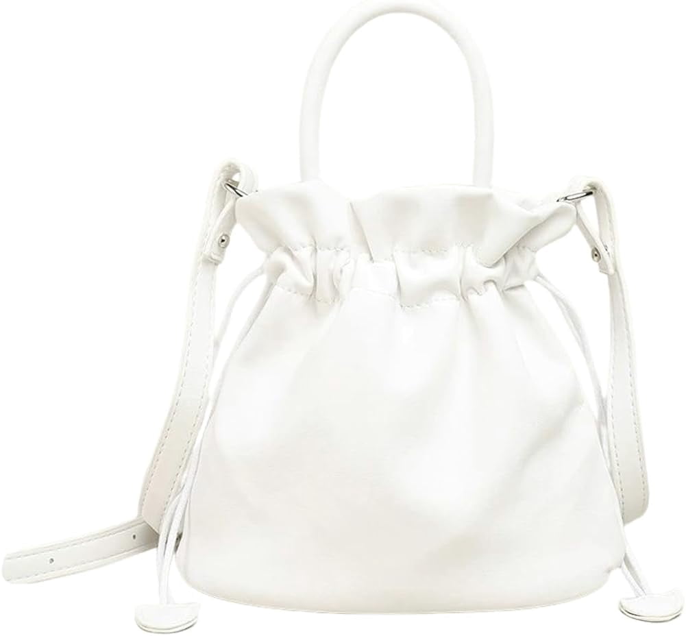 Kukuzhu Women's Drawstring Bucket Bag Soft Leather Pleated Pop Fashion ...
