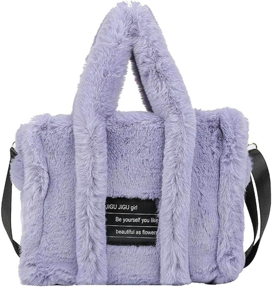 Kukuzhu Women’s Furry Tote Bag Cute Plush Faux Fur Shoulder Handbags ...