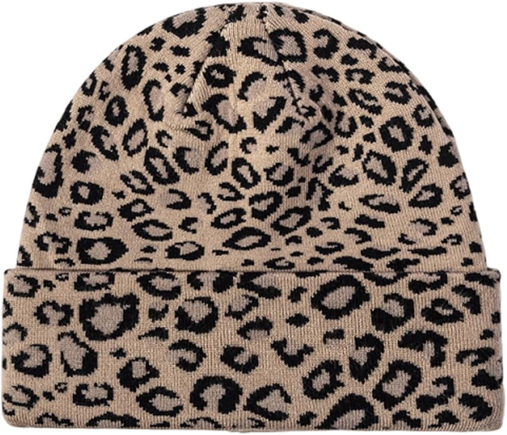 Kukuzhu Women's Leopard Print Knit Hat Men's Cuffed Beanie Winter Warm ...