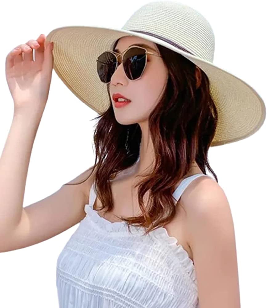 Kukuzhu Womens Sun Hats Summer Wide Brim Straw Hat Beach Foldable Sun