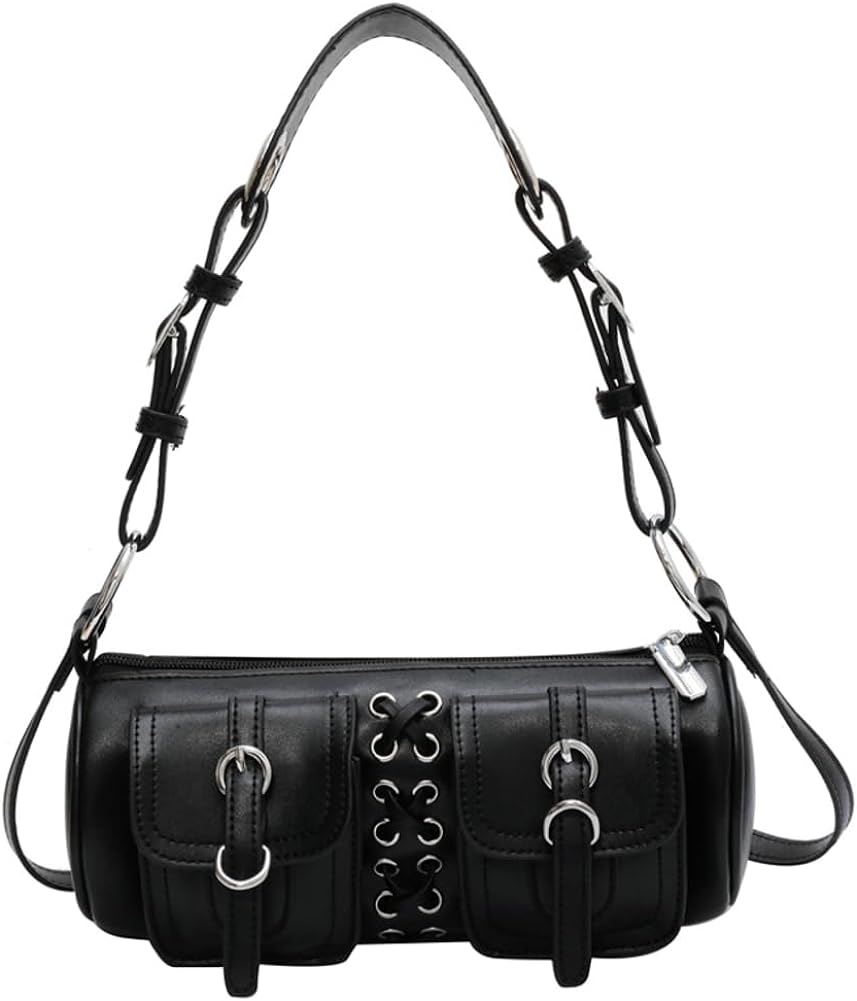Kukuzhu Women’s Y2K Hobo Bag Punk Style Cylinder Shaped Shoulder Bag ...