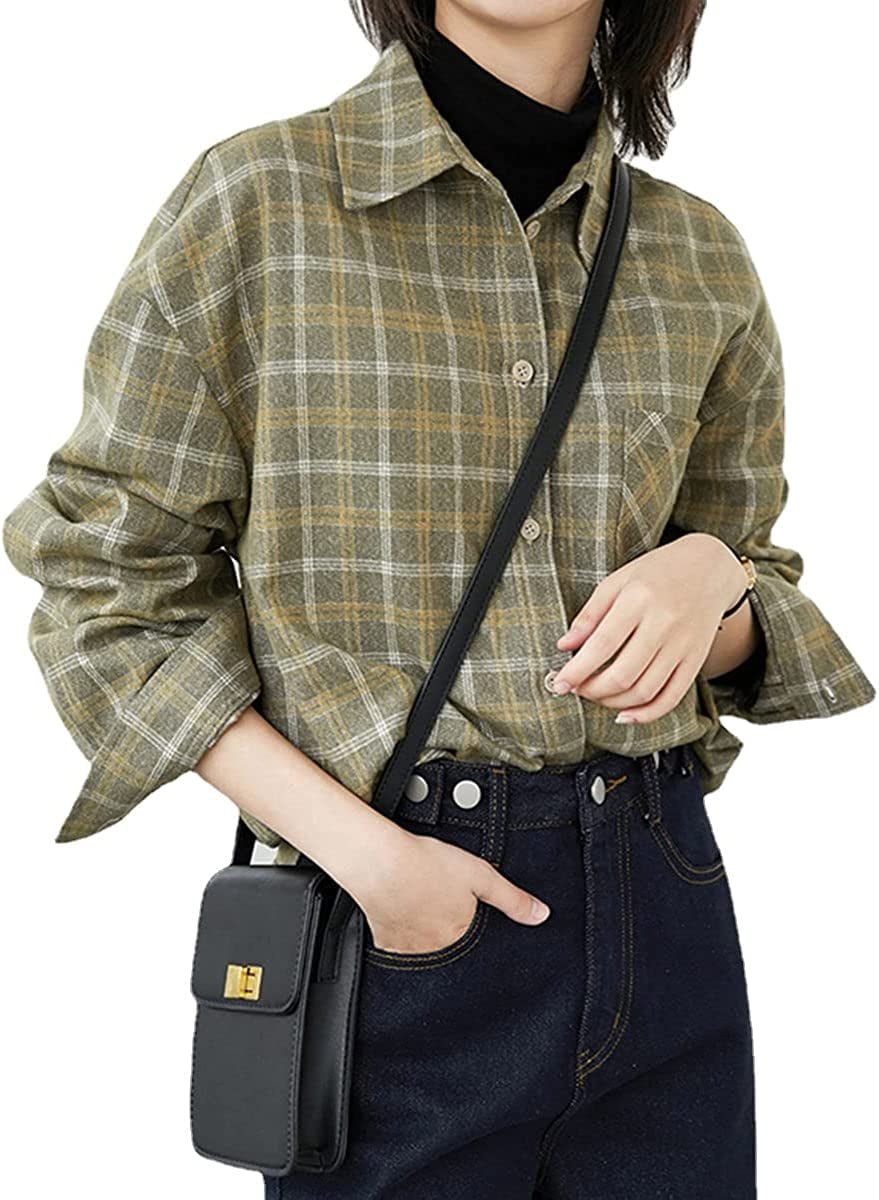 Kukuzhu Womens Flannel Plaid Shirts Oversized Y2K Grunge Gothic Button ...