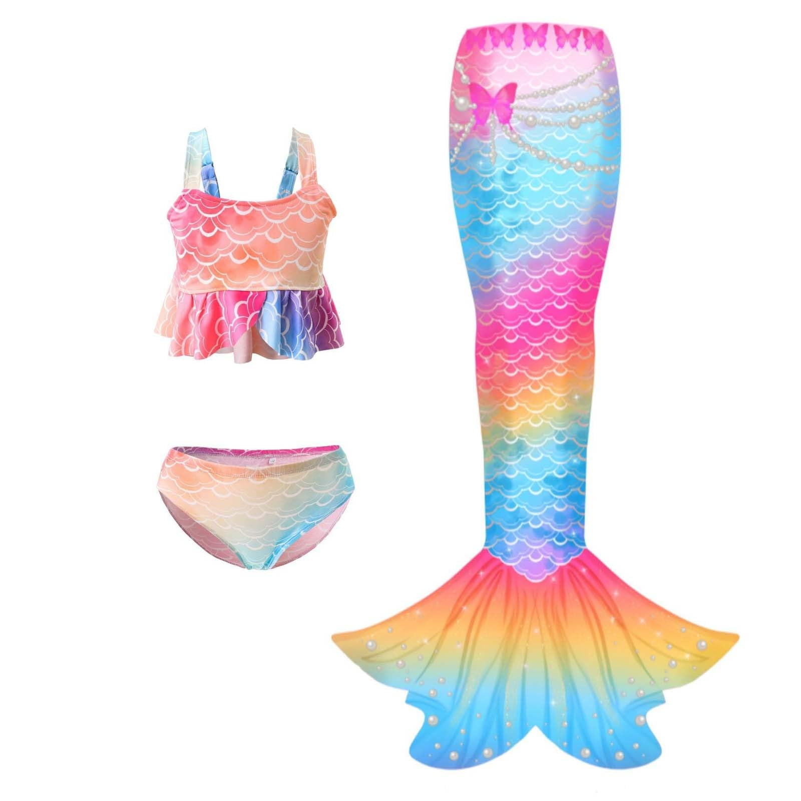 Kuleyang 3Pcs Girls Swimsuit Mermaid Tails for Swimming Tankini Bathing ...