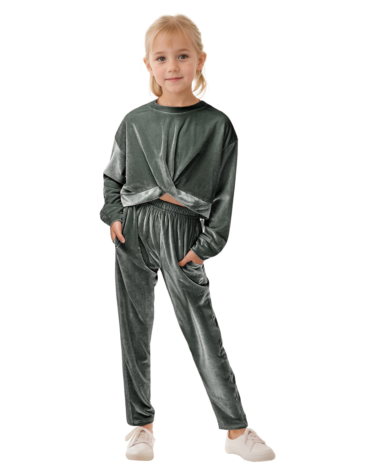 Kuleyang Girls 2 Piece Outfit Sweatsuits Set Kids Velour Sweatshirts ...