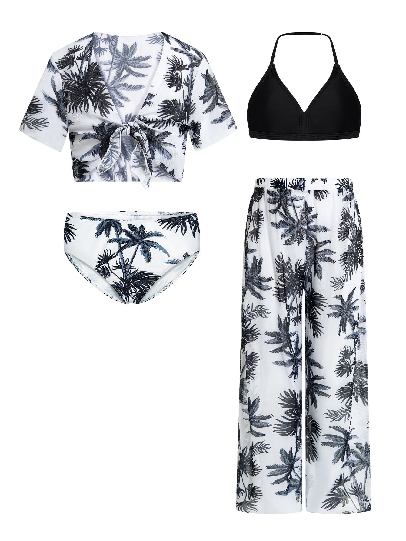 Kuleyang 4PCS Teen Girls Bathing Suit Cover up Kimono Pants Bikini ...