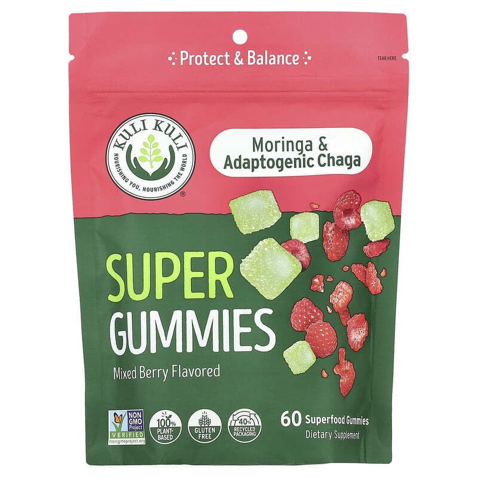 Kuli Kuli, Super Gummies, Moringa & Adaptogenic Chaga, Mixed Berry, 60 ...