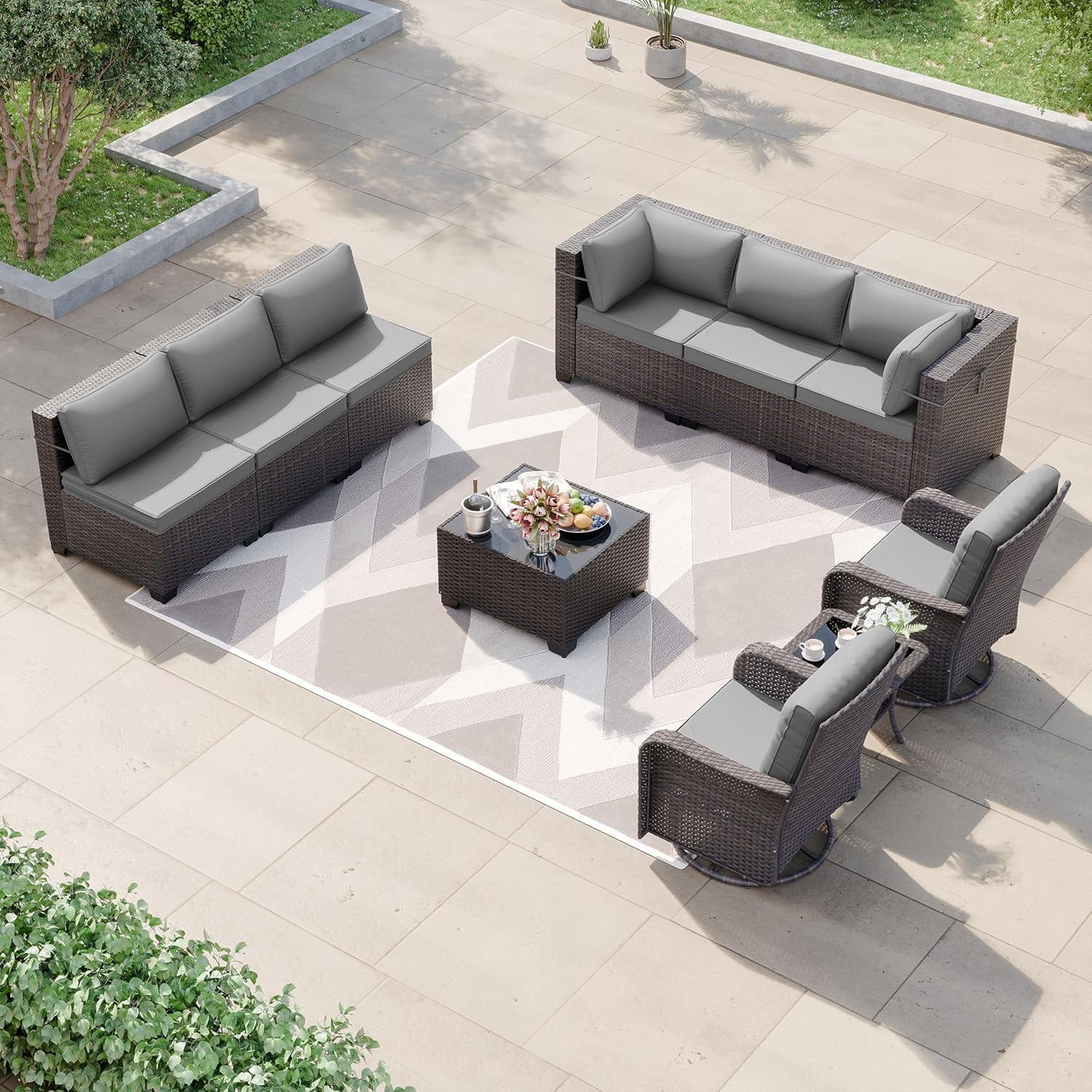 Kullavik 10 Pieces Patio Furniture Set, Rattan Wicker Sofa Set, Outdoor ...