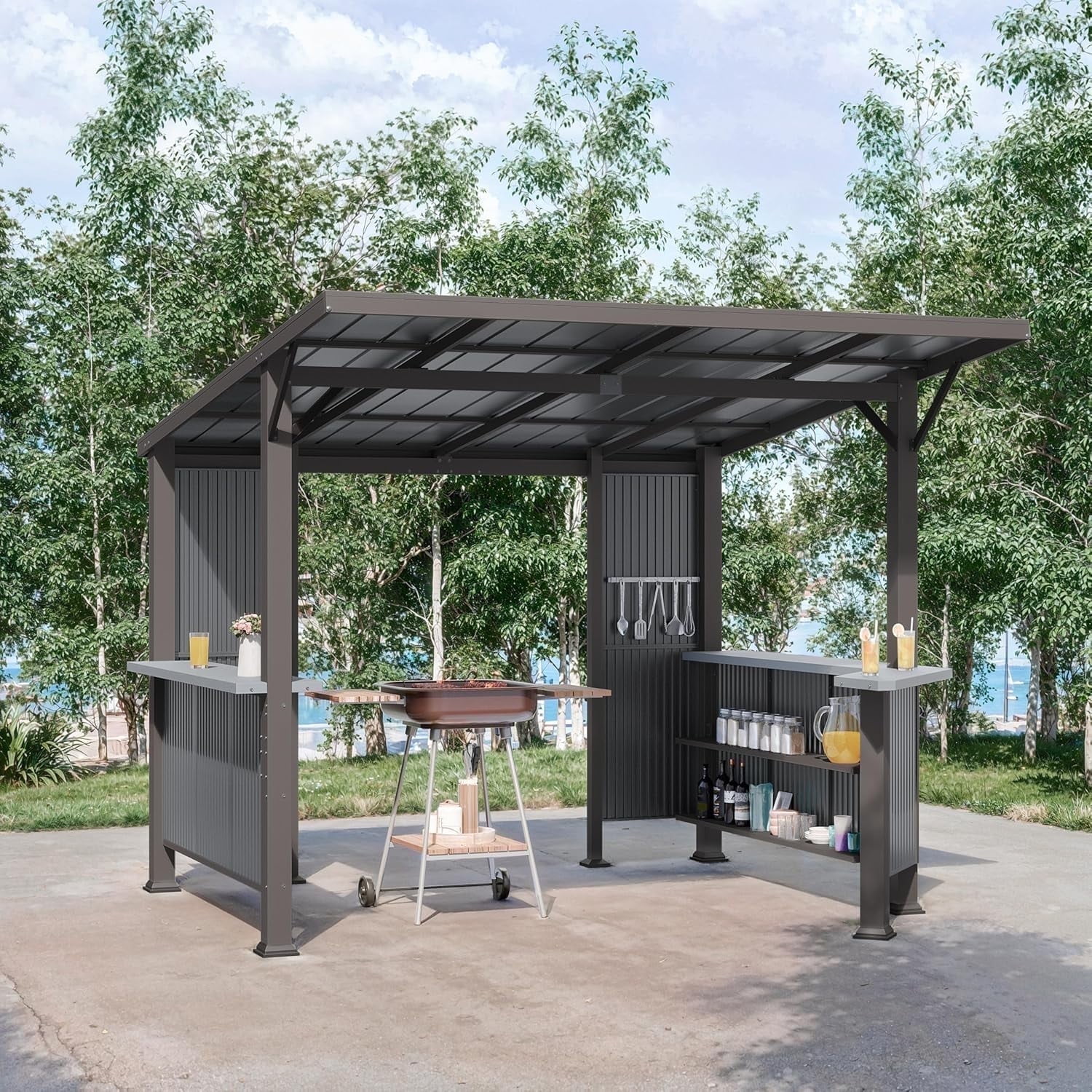 Kullavik 10x10 Hardtop Grill Gazebo Canopy,Outdoor BBQ Gazebo Shelter, Outdoor Metal Grill ...