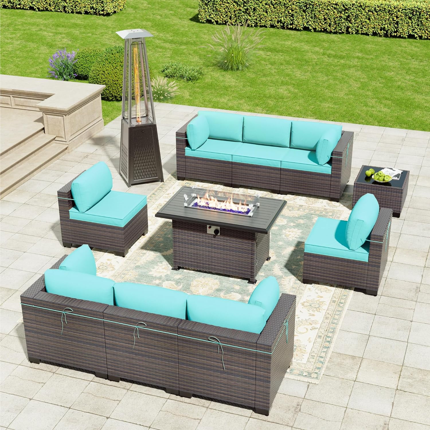 Kullavik 11 Pieces Outdoor Patio Furniture Set with 55000BTU Gas ...