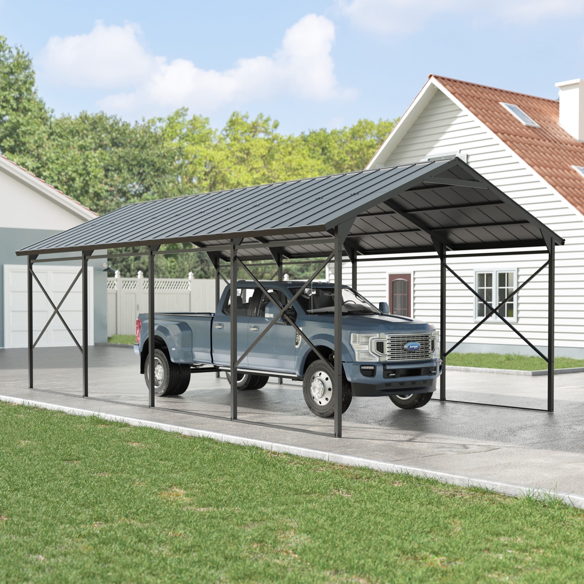 Kullavik 12' x 22' Hardtop Metal Carport with Enhanced Base Heavy Duty ...