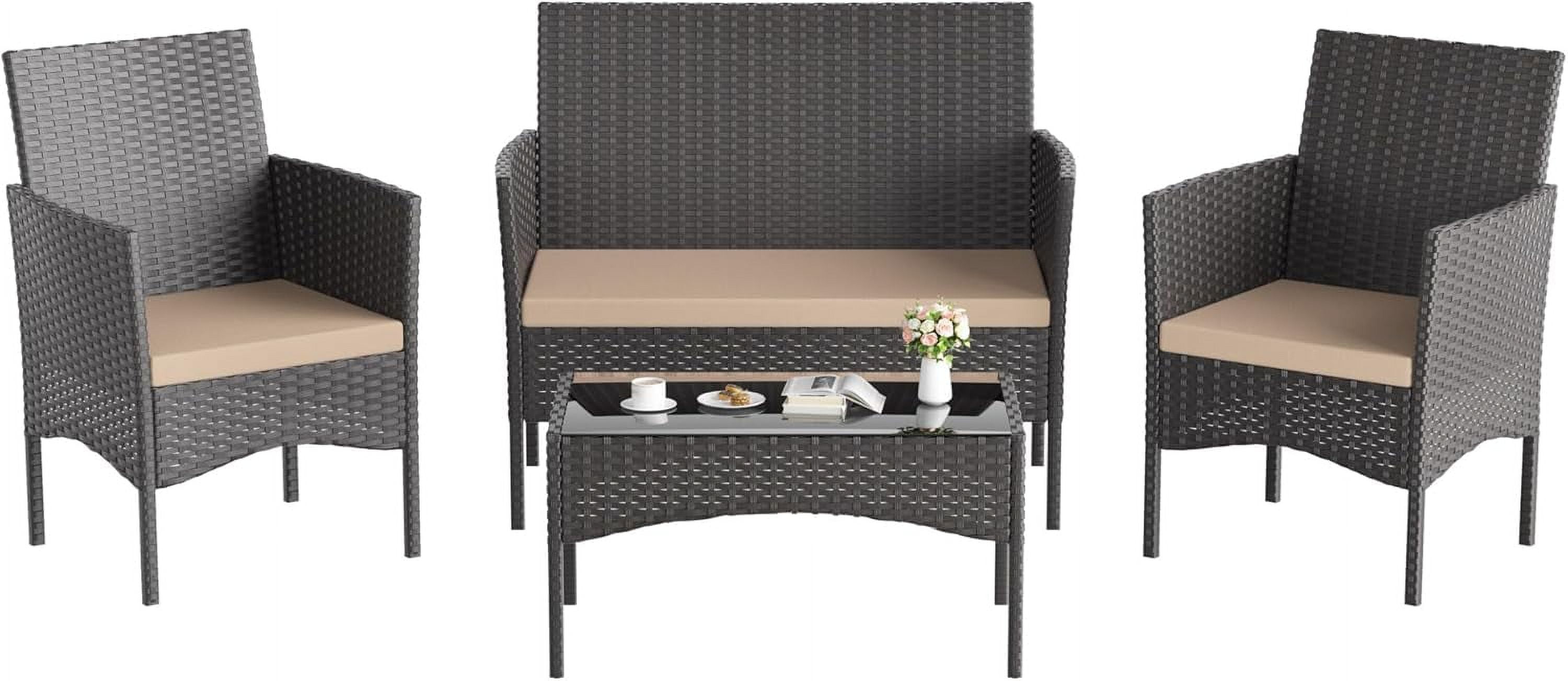 Kullavik 4 Pieces Outdoor Patio Furniture Set,PE Wicker Rattan Chairs ...