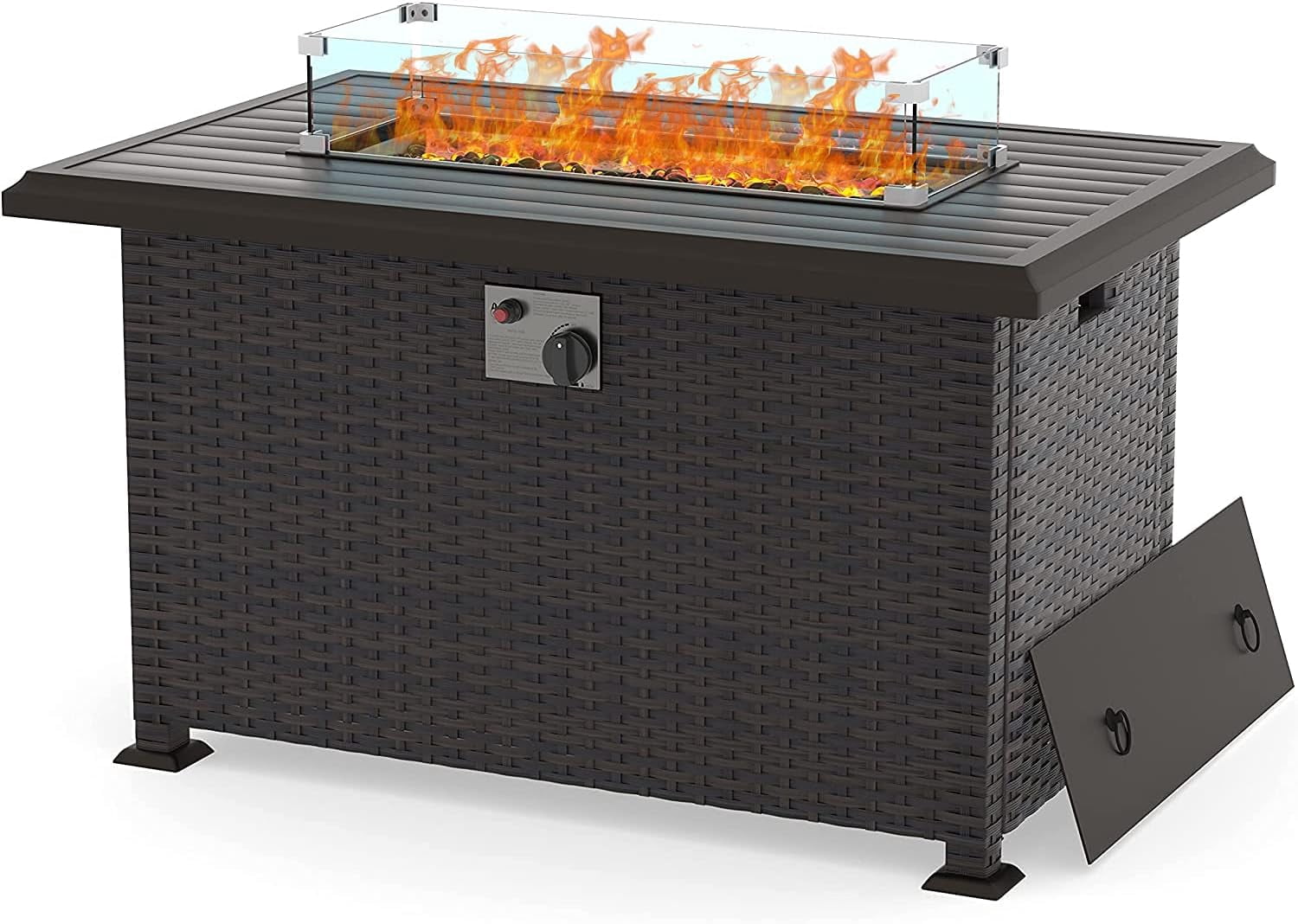 Kullavik 43 inch Outdoor Fire Pit Table Top, 55,000 BTU PE Rattan ...