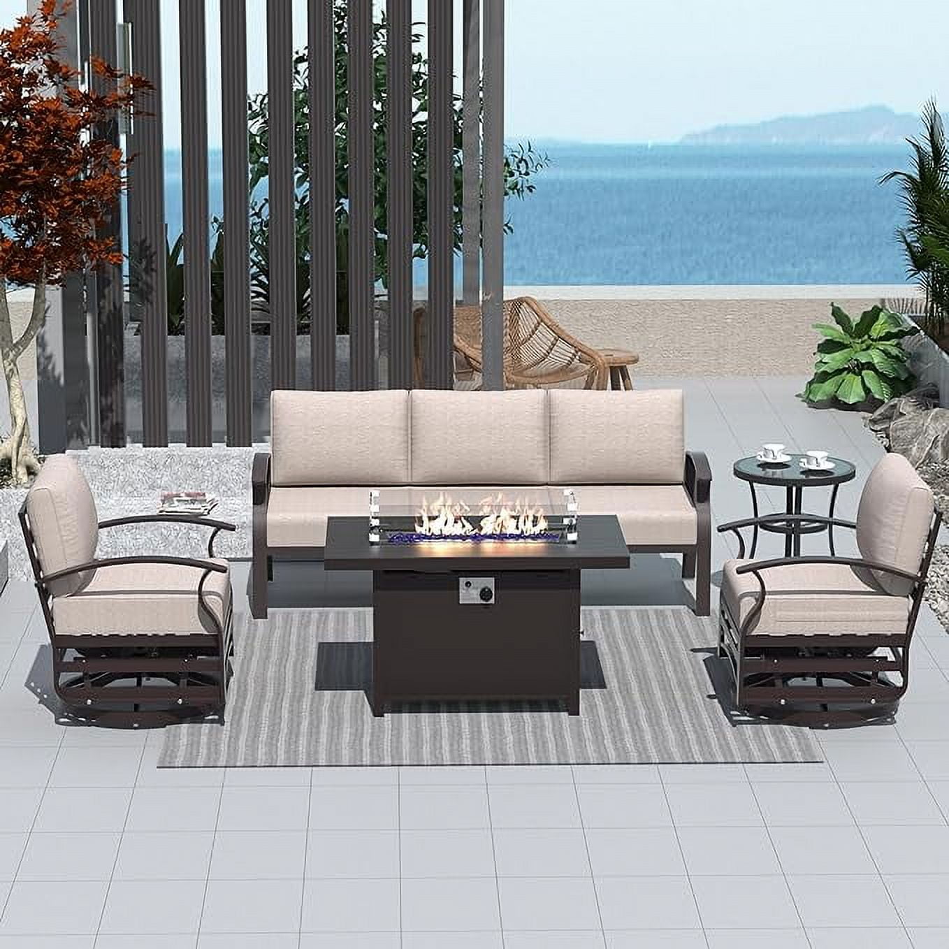 Kullavik 5-Pcs Aluminum Patio Furniture, Modern Outdoor Set w/ Fire Pit ...