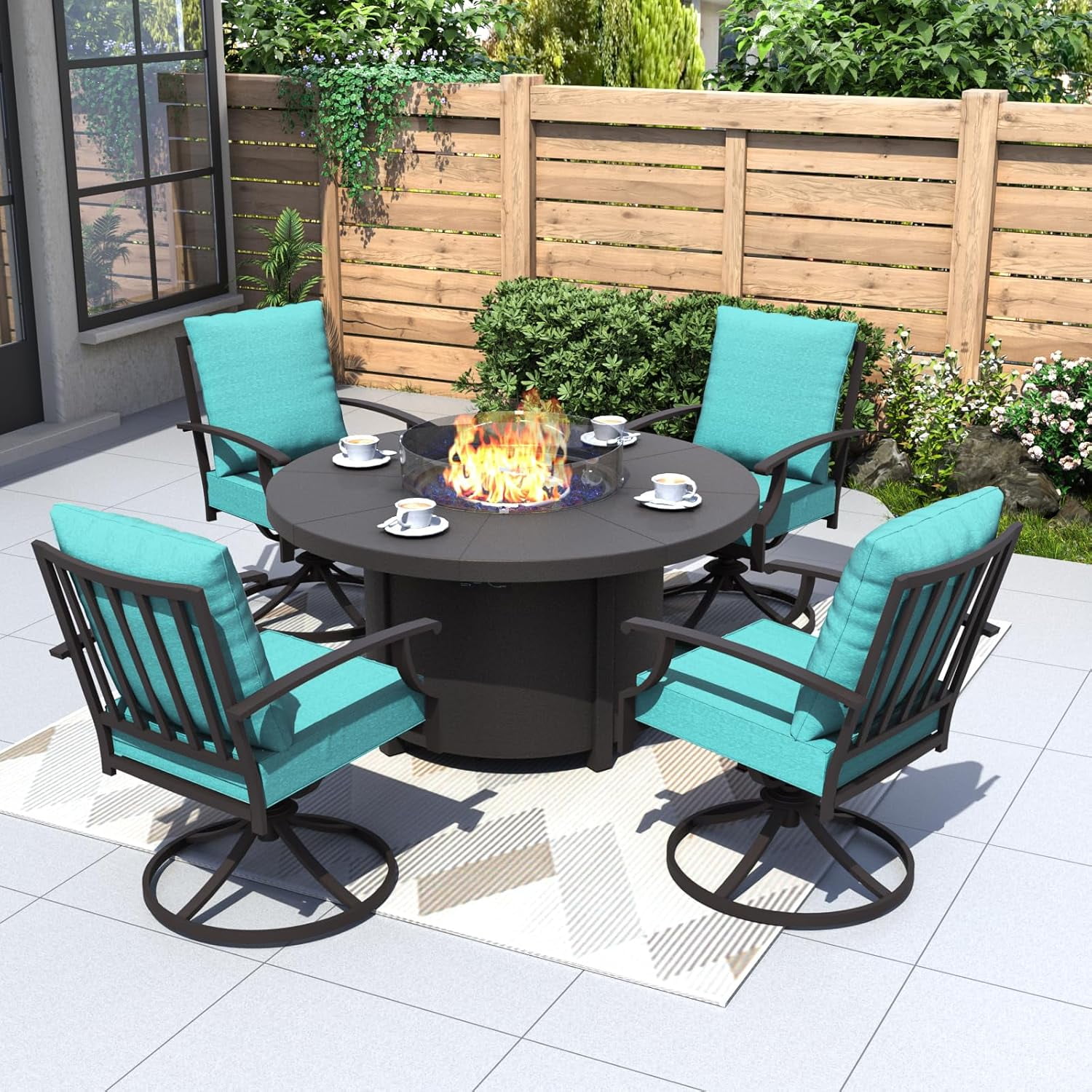 Kullavik 5 Pieces Outdoor Metal Patio Dining Set with 40000 BTU Round ...