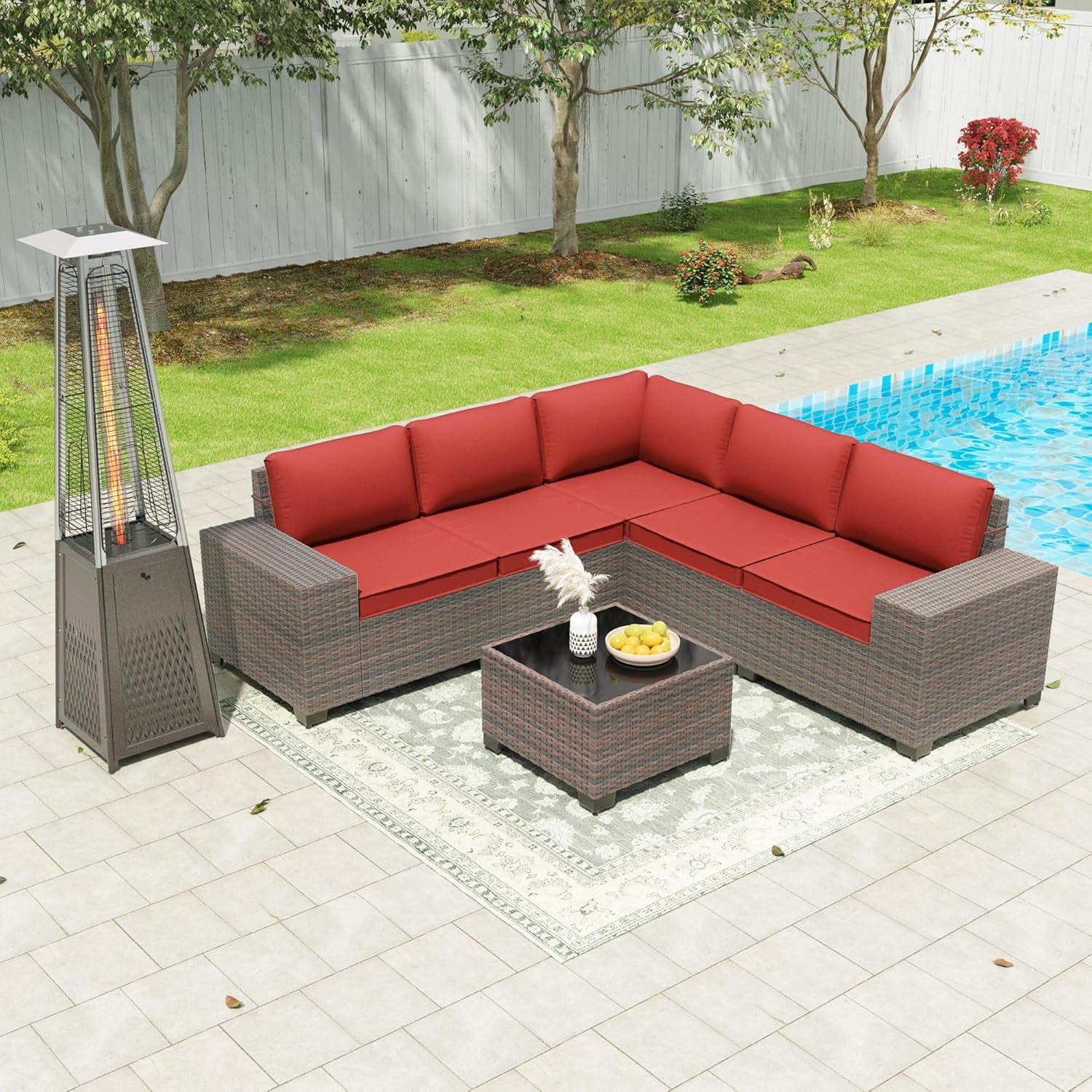 Kullavik 7 Pieces Outdoor Patio Furniture Set with with 48000 BTU ...