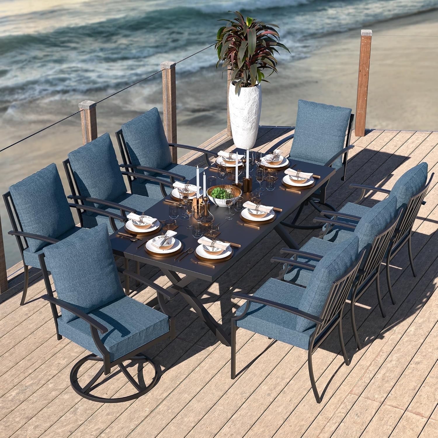 Kullavik 9 Pcs Dining Sets of 8,Fence Pattern Back Chairs & Swivel ...