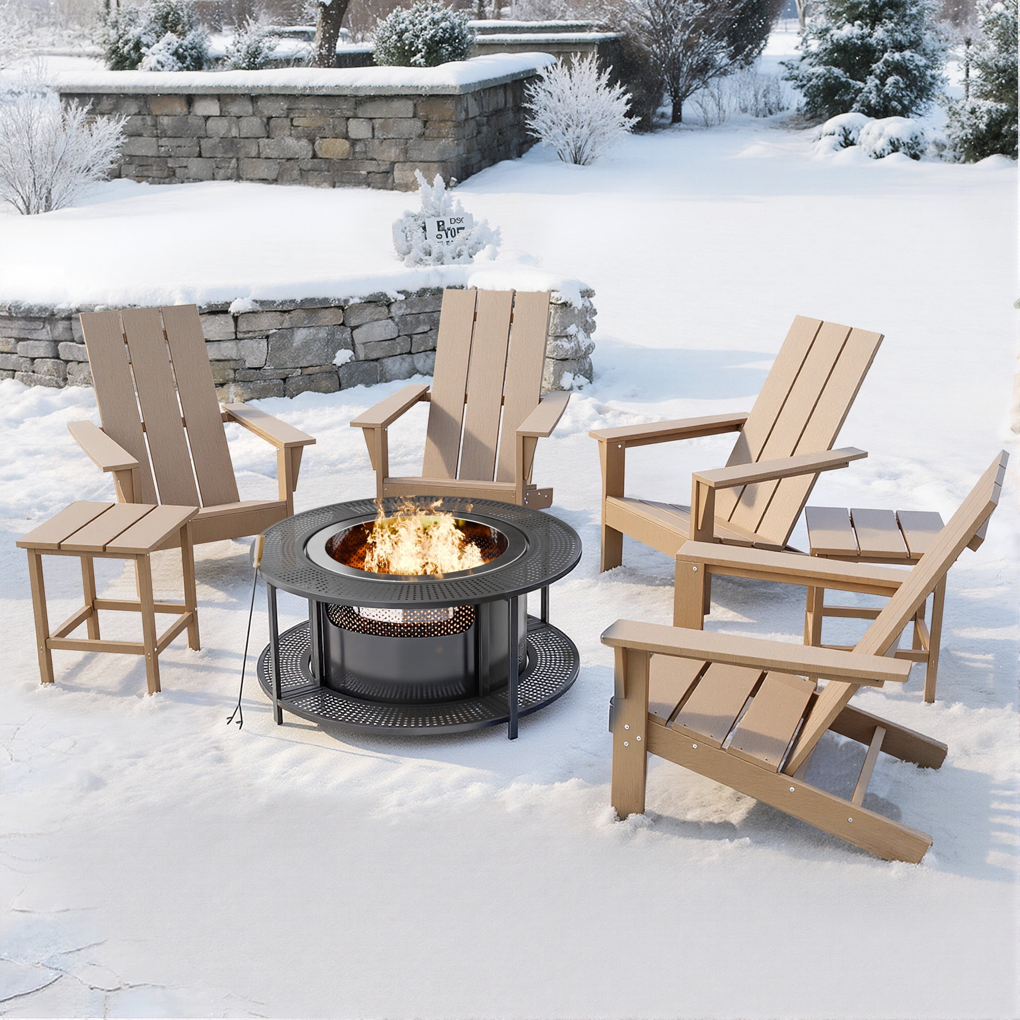 Kullavik Adirondack Chairs Sets with 25 Inch Outdoor Smokeless Fire Pit ...