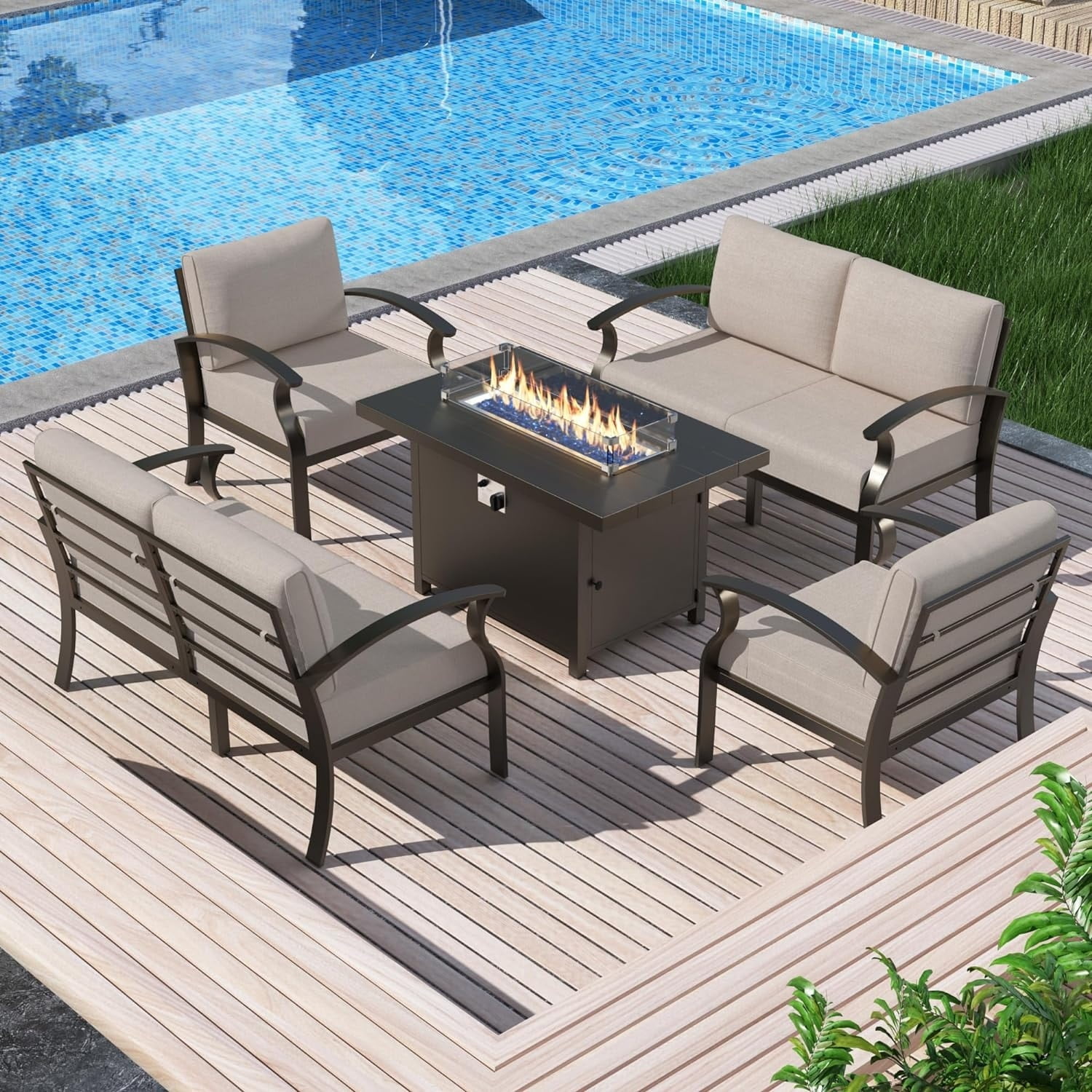 Kullavik Aluminum Outdoor Patio Furniture with Curved Armrests ...