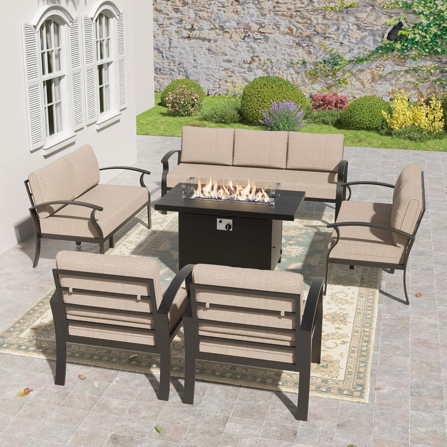 Kullavik Aluminum Patio Furniture Set,6 Pieces 9 Seat Metal Outdoor ...