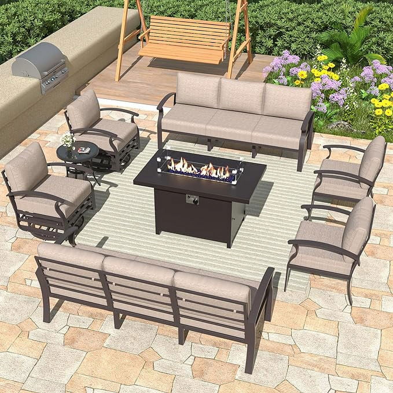 Kullavik Aluminum Patio Furniture Set with Propane Fire Pit Table 10 ...