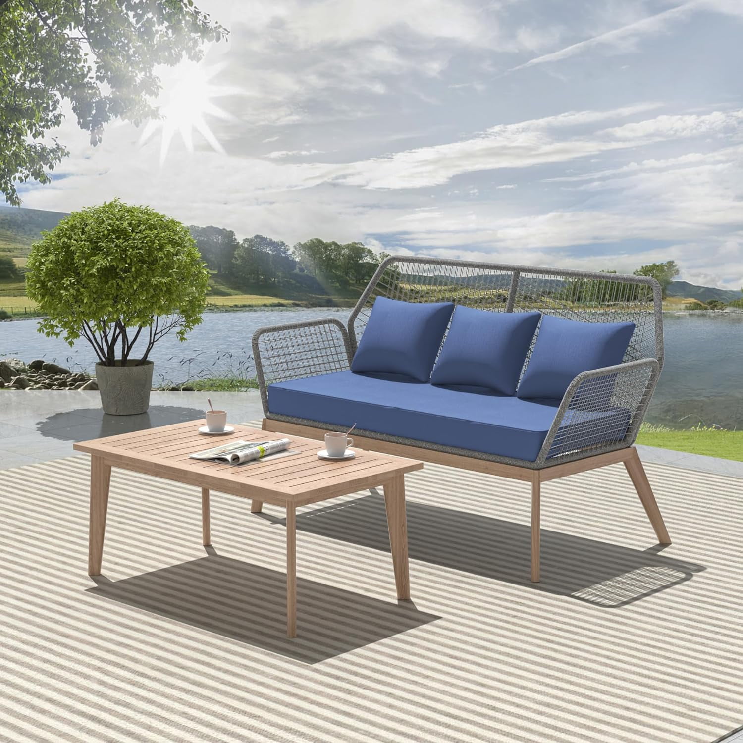 Kullavik Outdoor Patio Furniture Set,2 Pieces Indoor Rope Woven ...