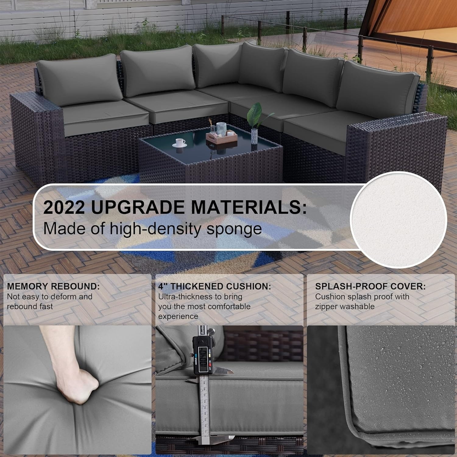 Kullavik Outdoor Patio Furniture Set, All Weather PE Wicker Sectional ...