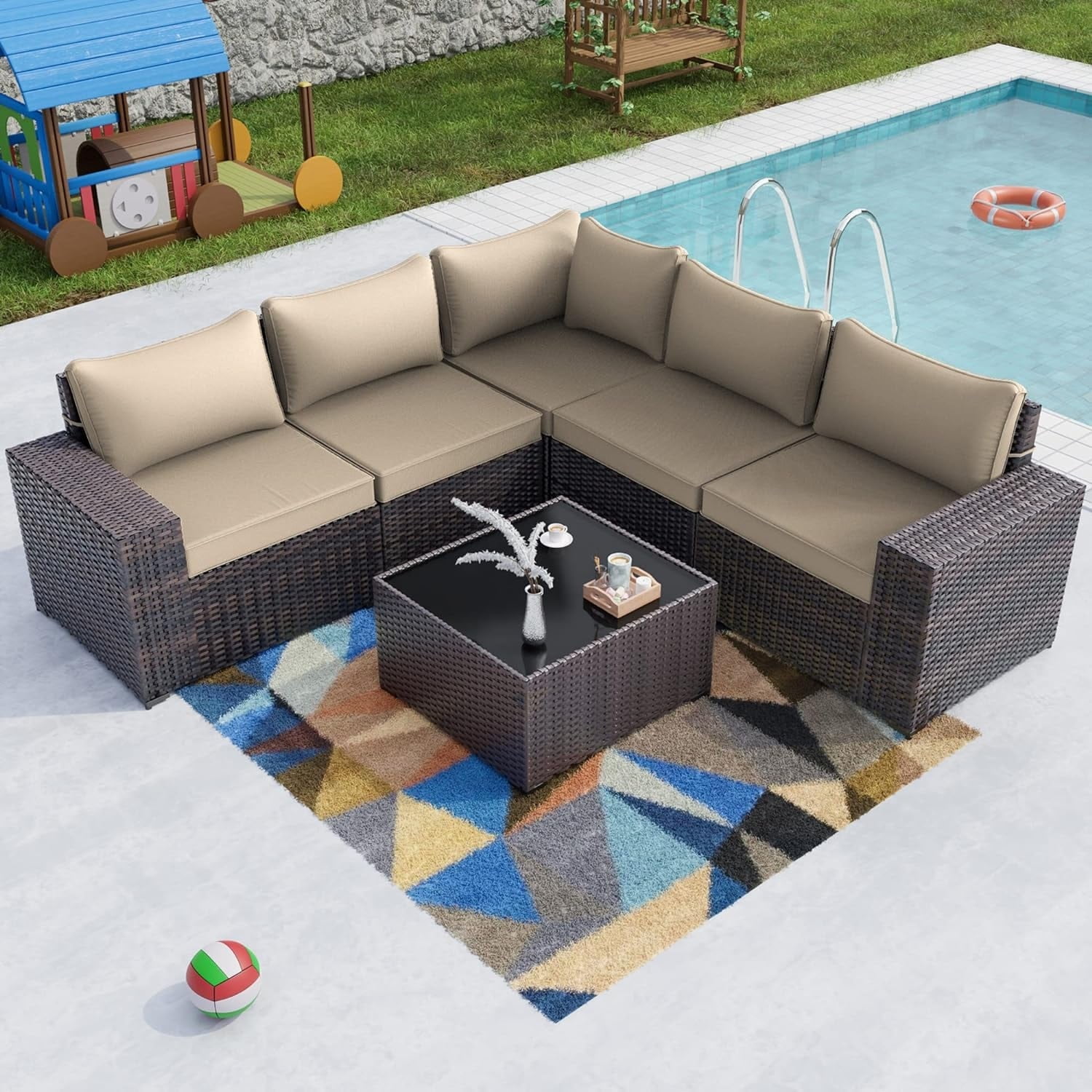 Kullavik Outdoor Patio Furniture Set, All Weather PE Wicker Sectional ...