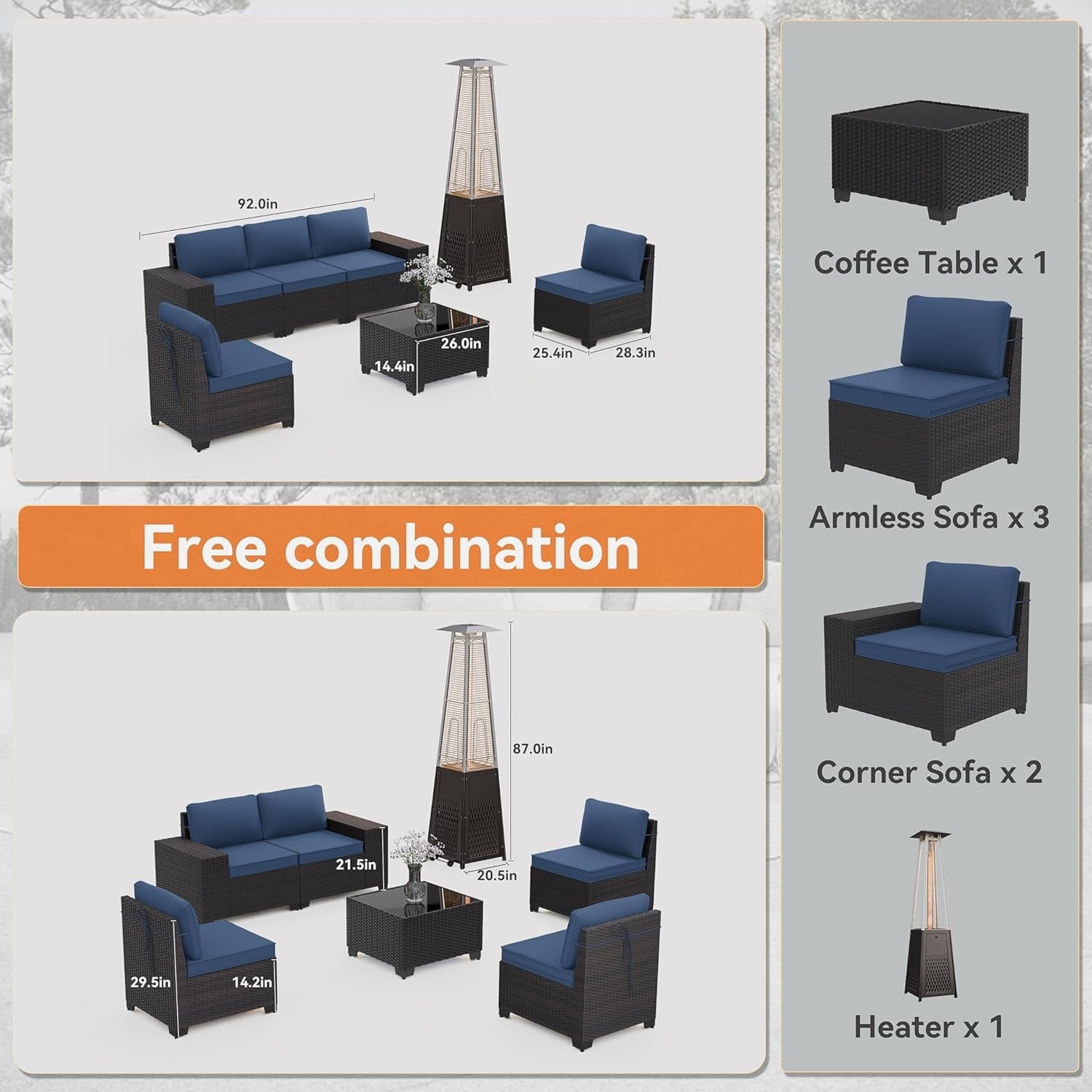 Kullavik Outdoor Patio Furniture Set, All Weather PE Wicker Sectional ...