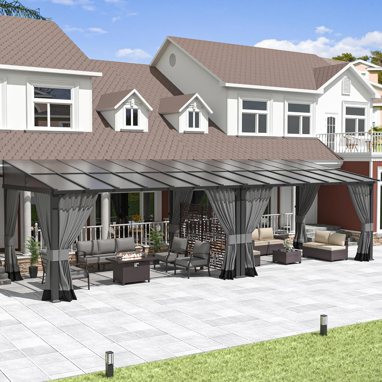 Kullavik Outdoor Wall-Mounted Gazebo Hardtop with Sloping Sun Panel ...