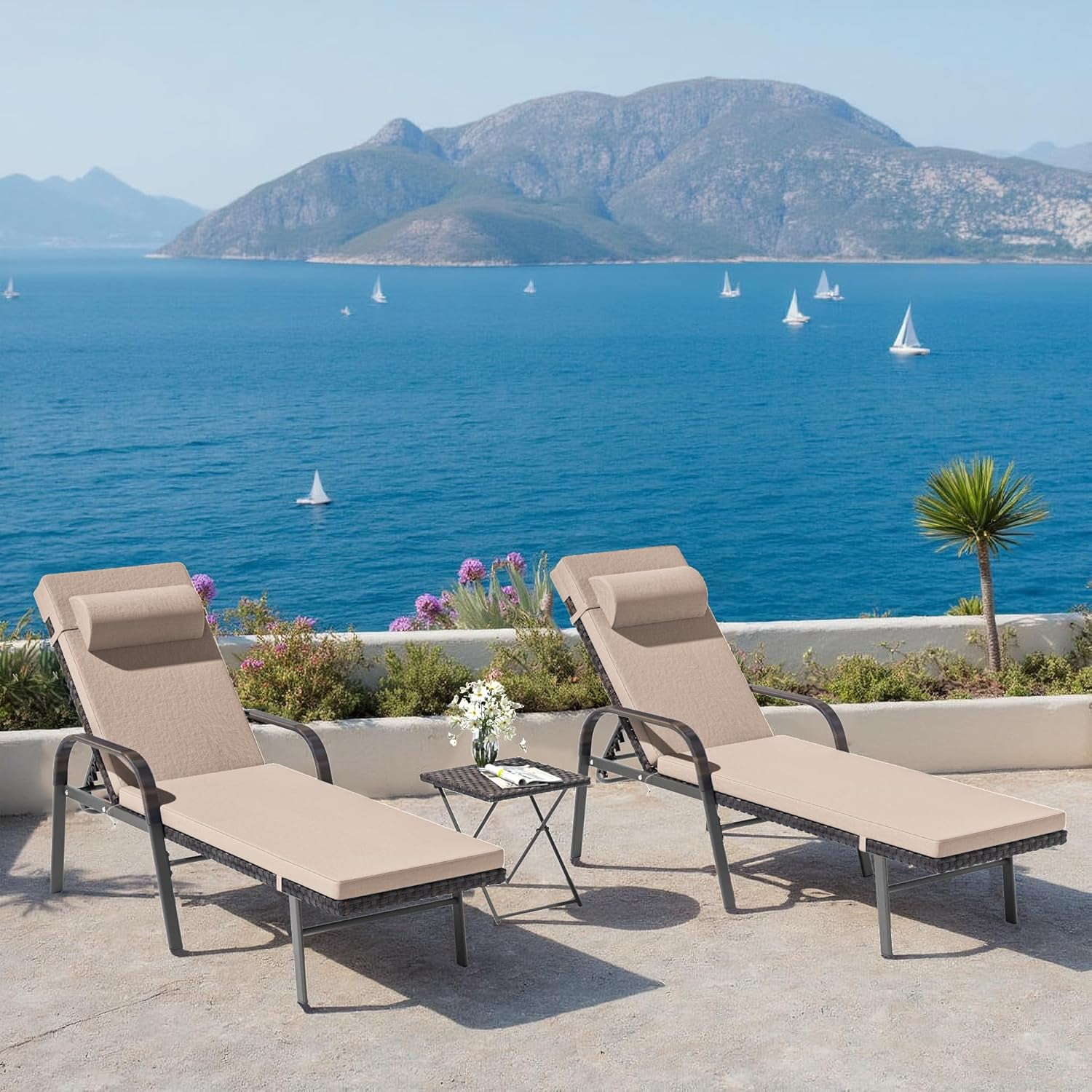 Kullavik Patio Chaise Lounge Set 3 Pieces Outdoor Lounge Chair, Rattan ...