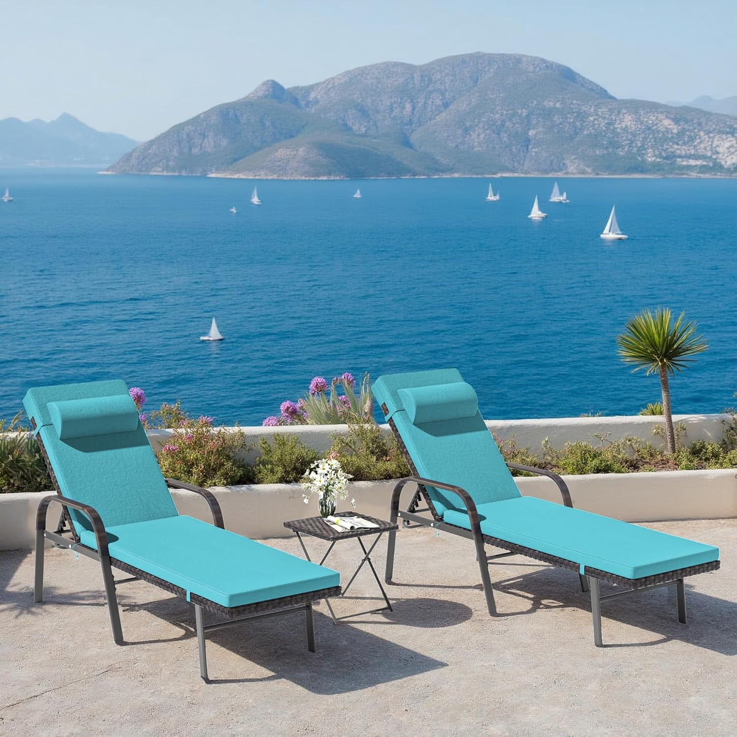 Kullavik Patio Chaise Lounge Set 3 Pieces Outdoor Lounge Chair, Rattan ...