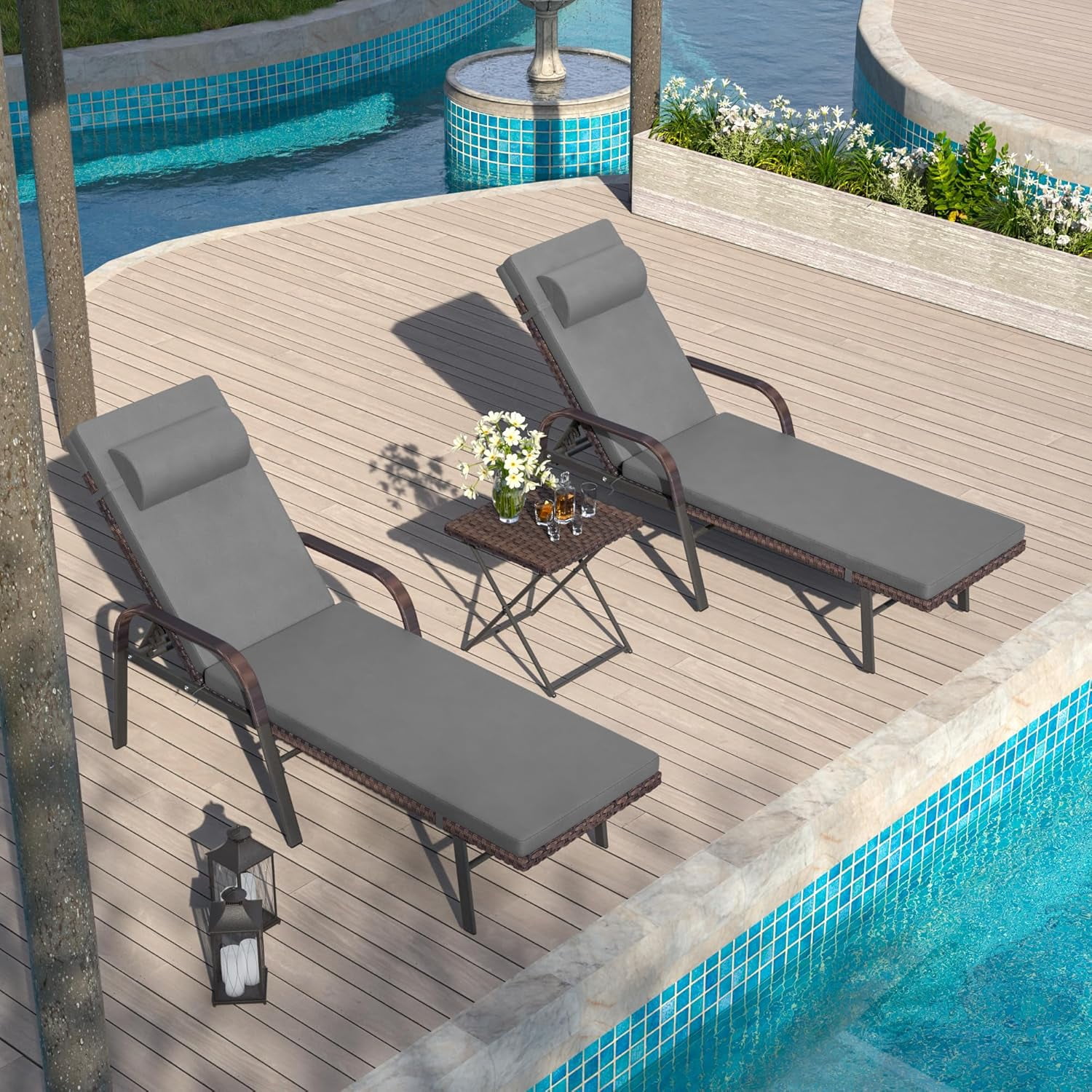 Kullavik Patio Chaise Lounge Set 4 Pieces Outdoor Lounge Chair, Rattan ...