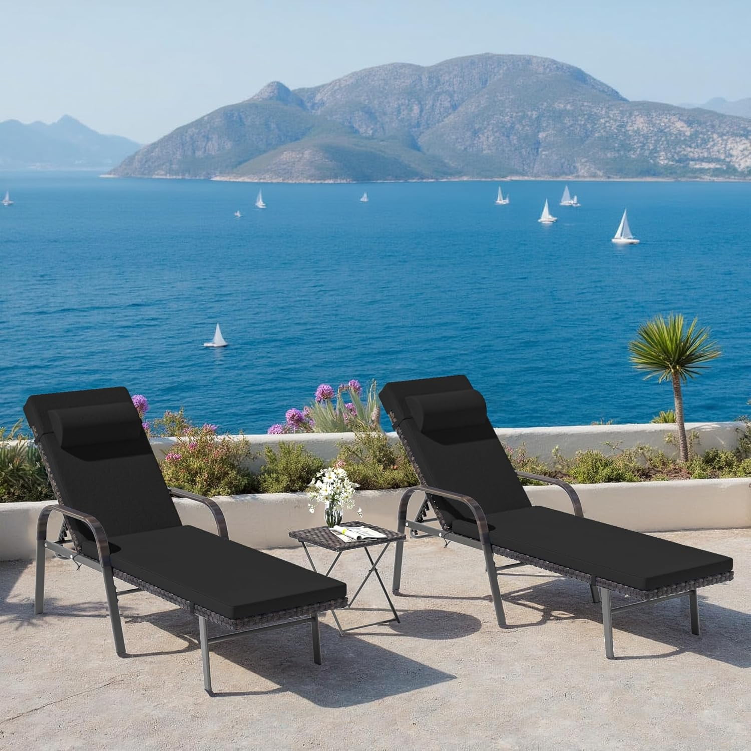Kullavik Patio Chaise Lounge Set 5 Pieces Outdoor Lounge Chair, Rattan ...