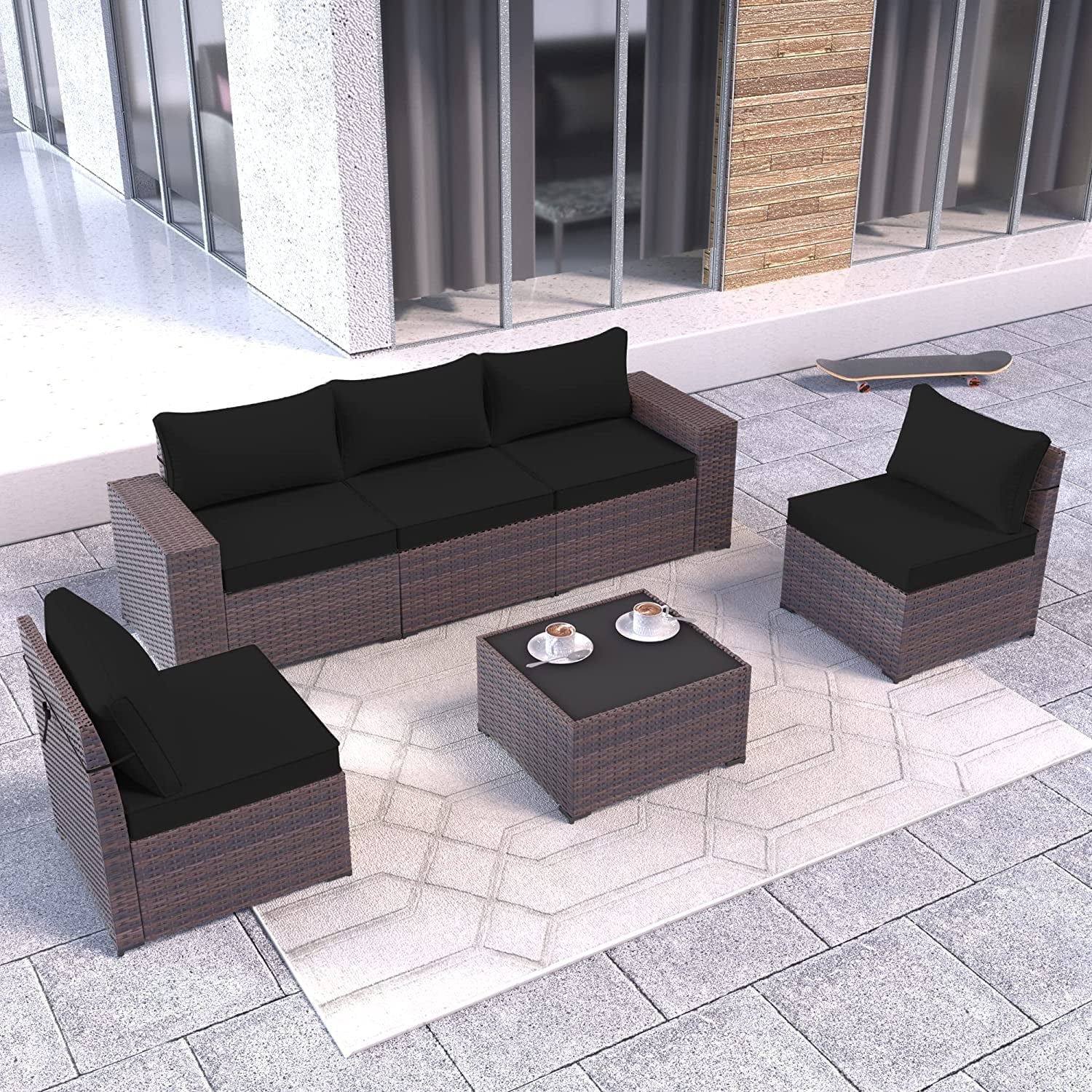 Kullavik Patio Furniture Set 6 Pieces Outdoor Combination Sofa Set,All ...