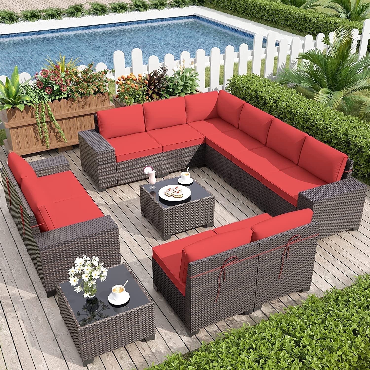 Kullavik 12-Piece High-Back Synthetic Wicker Patio Furniture Set with ...