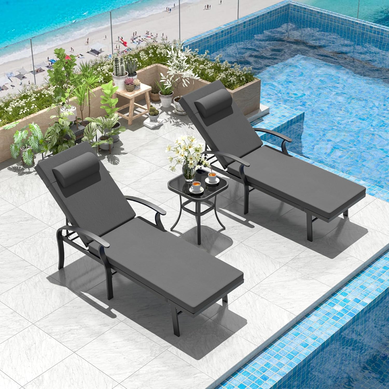 Kullavik Patio Lounge Chair Sets,All-Aluminum Outdoor Armchair Foldable ...