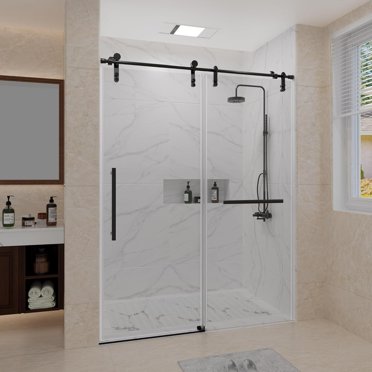 "Kullavik Frameless Sliding Shower Door, 56-60"" W x 75"" H, 5/16"" Clear Tempered Glass ...