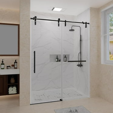 "Kullavik Frameless Sliding Shower Door, 56-60"" W x 75"" H, 5/16"" Clear Tempered Glass ...