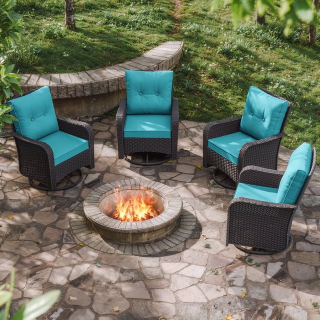 Kullavik Wicker Swivel Rocker Patio Chairs Set of 4,Swivel Rocking ...