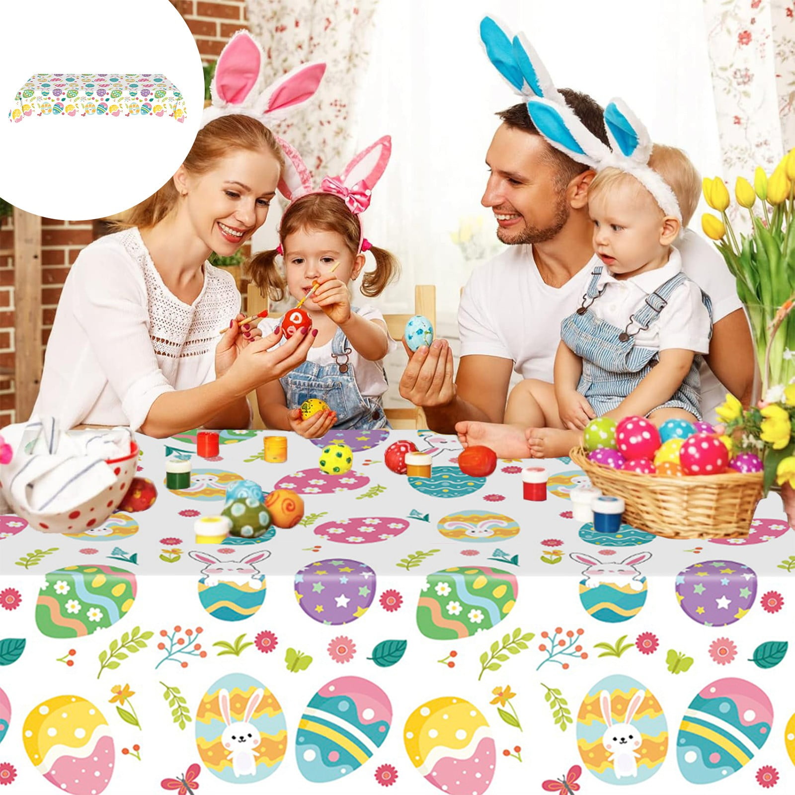 Kumdkd 1 Pack Easter Tablecloth - Colorful Easter Eggs Table Cloth ...