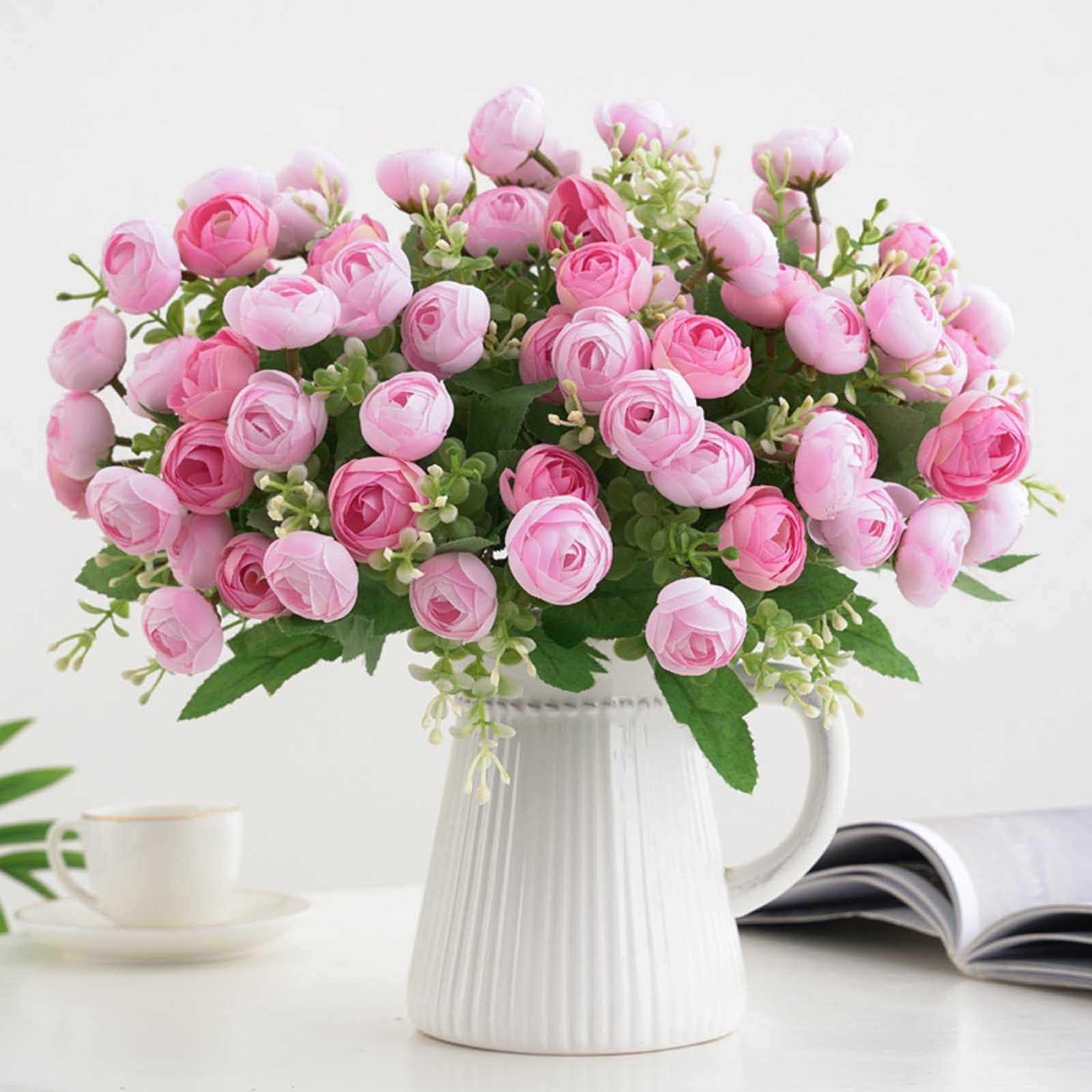Kumdkd 15 Pcs 12*6inches Mini Pink Rose Head Pink Flowers Artificial ...